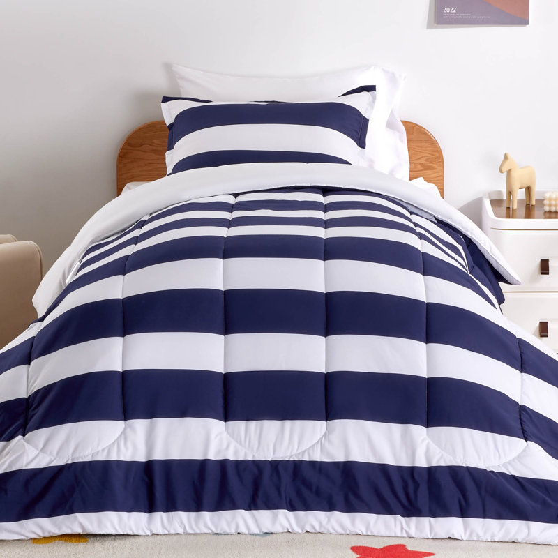 Rugby Stripe Comforter Set Twin Comforter 1 Standard Sham Navy Blue
